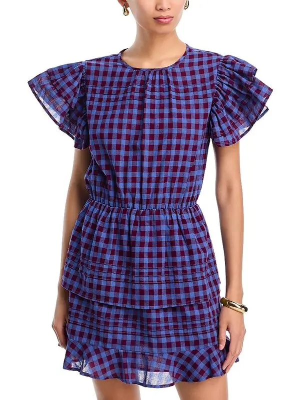 Aqua Plaid Mini Dress - Blue/red