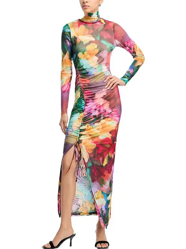Aqua Floral Print Mesh Maxi Dress - Multi