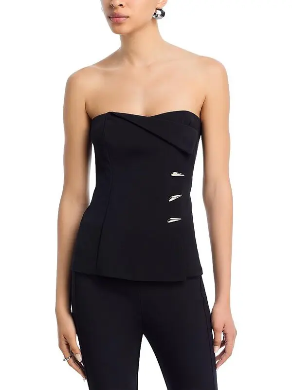 Aqua Strapless Sculptural Button Top - Black