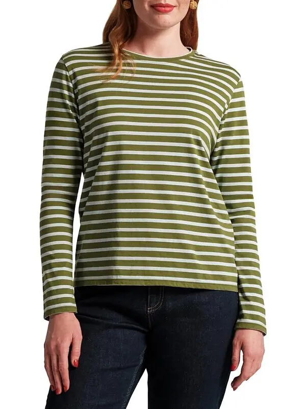 FRANCES VALENTINE Long Sleeve Striped T-shirt - Olive/light Blue
