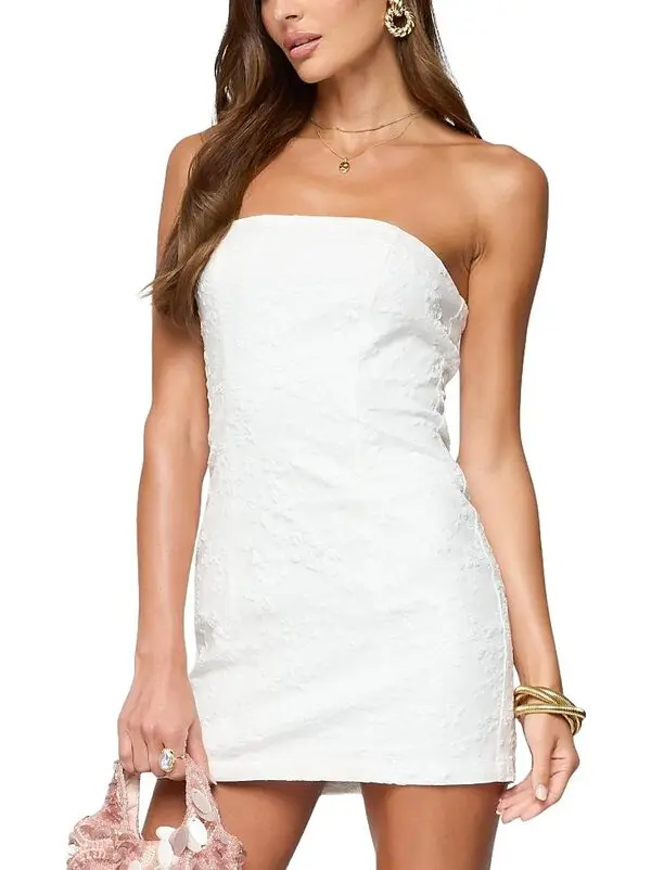 EDIKTED Textured Flowers Strapless Mini Dress - White