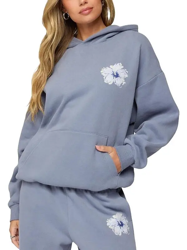 EDIKTED Tropical Bloom Hoodie - Blue