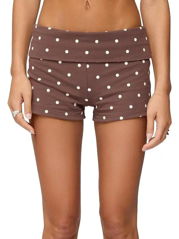 EDIKTED Polka Dot Foldover Shorts - Brown