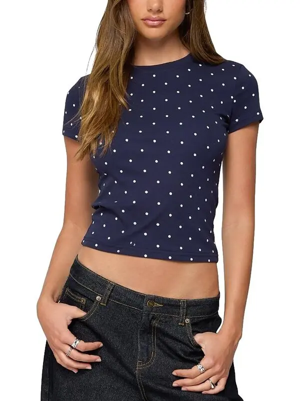 EDIKTED Lorenzo Polka Dot T-shirt - Navy