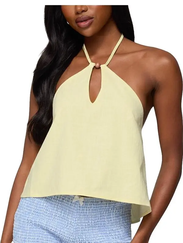 EDIKTED Oliviana Linen Look Halter Top - Yellow