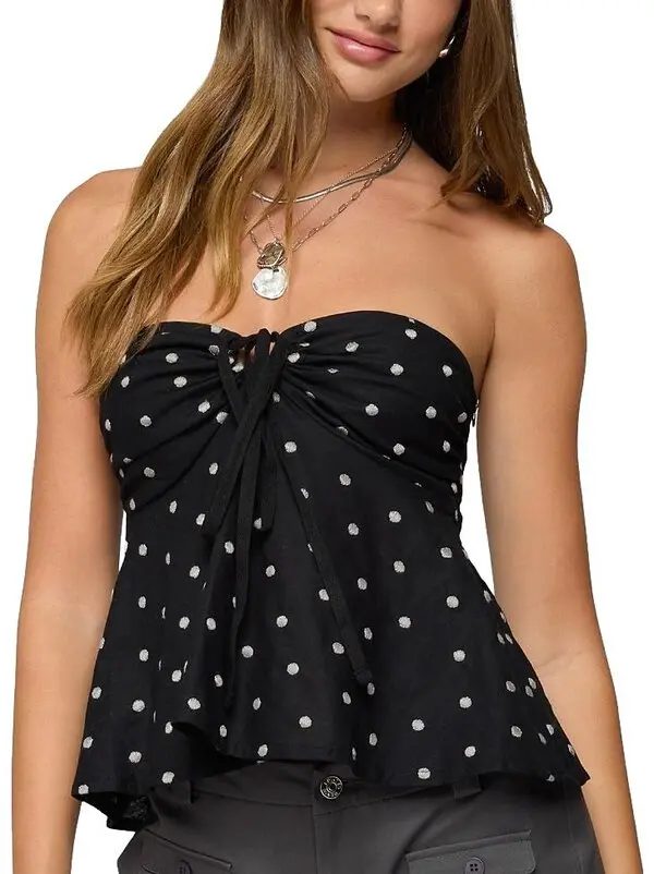 EDIKTED Izzey Polka Dot Strapless Babydoll Top - Black