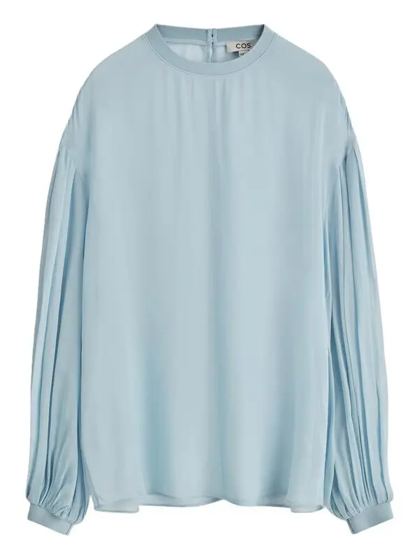 Cos Sheer Balloon-sleeve Blouse - Blue