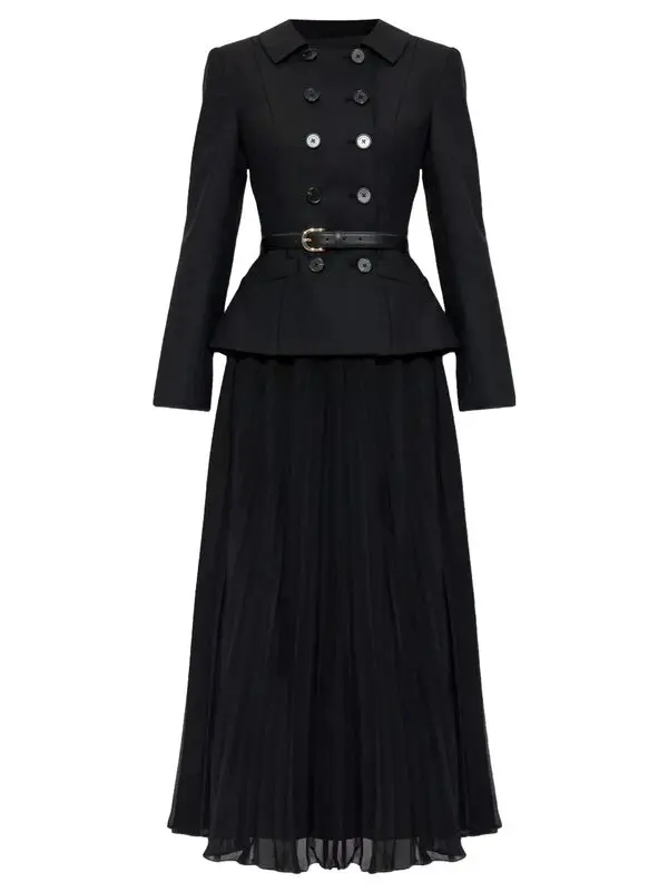 SELF-PORTRAIT Belted Double-breasted Midi Dress - Black