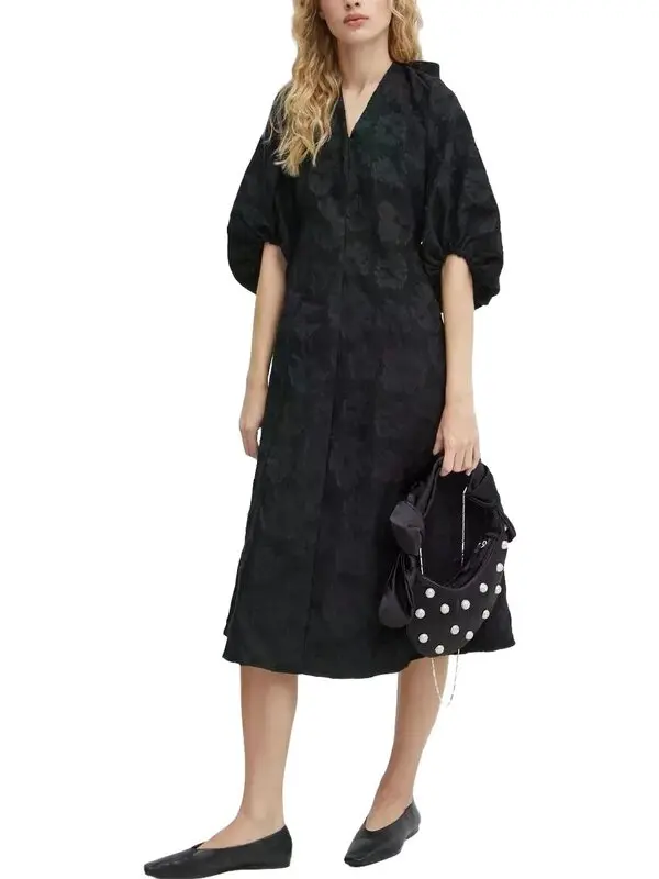 Stine Goya Anemone Puff-sleeve Textured Midi Dress - Black