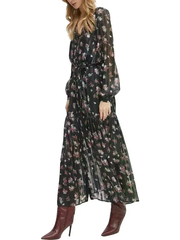 Guess Floral-print Belted Maxi Dress - Black