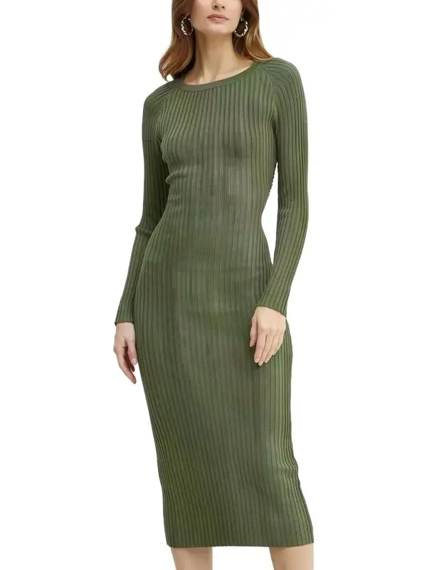 Bardot Ribbed Back-detail Midi Dress - Green