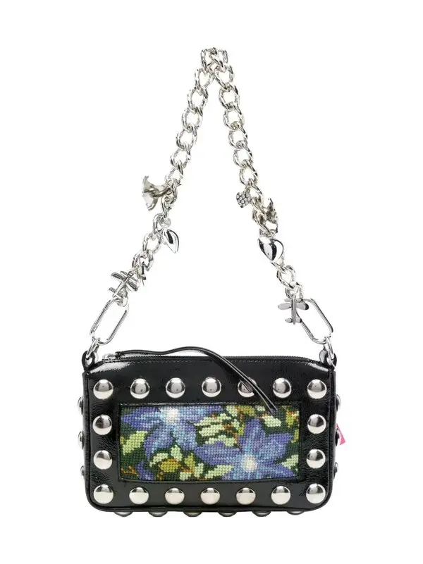 CHOPOVA LOWENA Fillie Floral-needlepoint Studded Shoulder Bag - Black