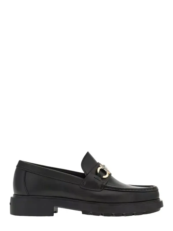 FERRAGAMO Gancini-buckle Leather Loafers - Black