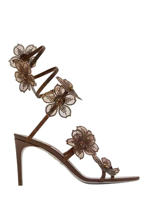Rene Caovilla Floriane Crystal-flower Sandals - Brown