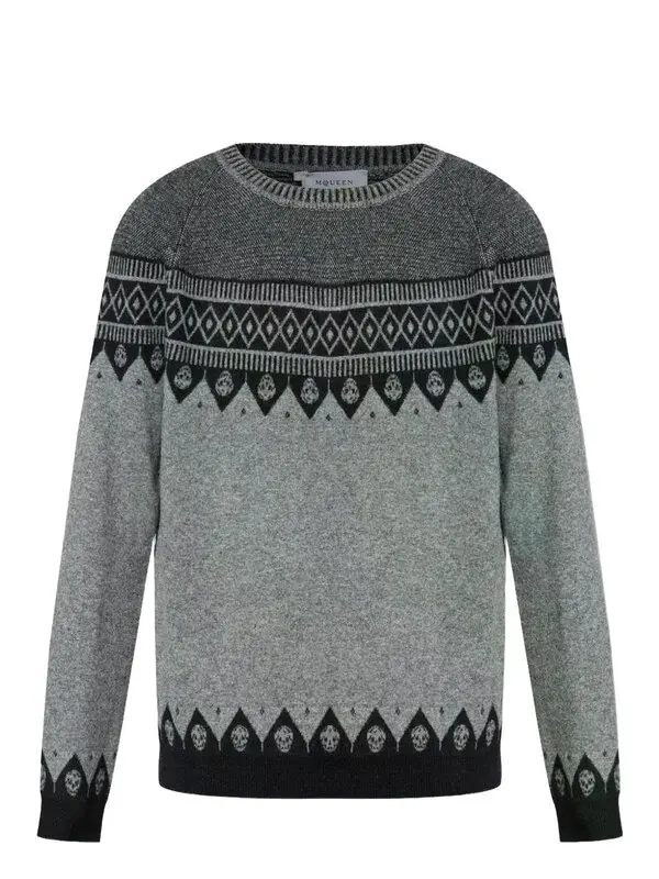 Alexander McQueen Skull Motif Wool Sweater - Grey