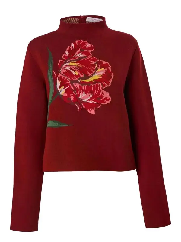 Carolina Herrera Floral-motif Knitted Top - Red
