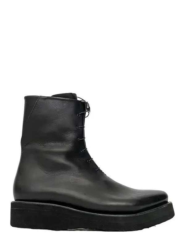 DEVOA Lace-up Leather Biker Boots - Black