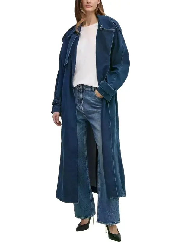 IVY OAK Belted Denim Trench Coat - Blue