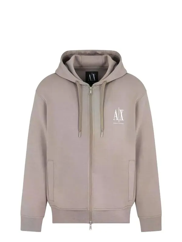 Armani Exchange Logo-embroidered Zip-up Hoodie - Neutrals