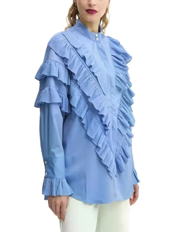 BRUUNS BAZAAR Pleated Ruffle Blouse - Blue
