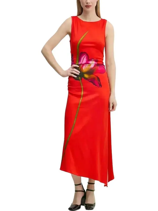 Desigual Orchid Print Asymmetrical Dress - Red