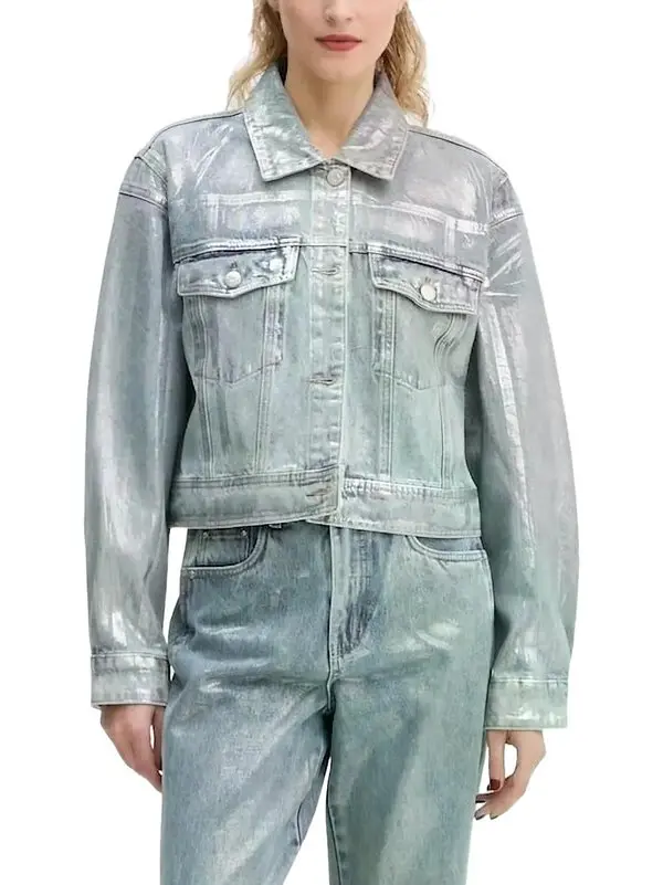 GESTUZ Metallic-effect Denim Jacket - Blue