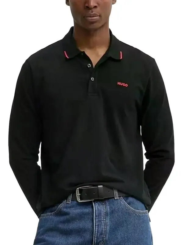 Hugo Derriko Long-sleeve Polo Shirt - Black