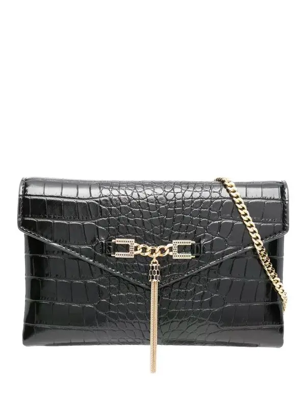 Elisabetta Franchi Crocodile-effect Chain Clutch - Black