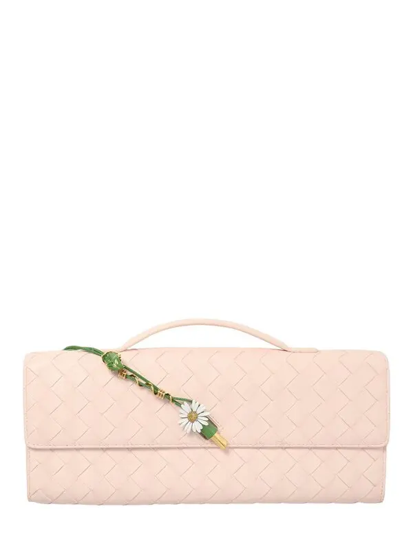 Bottega Veneta Andiamo Long Embellished Intrecciato Leather Clutch - Pink