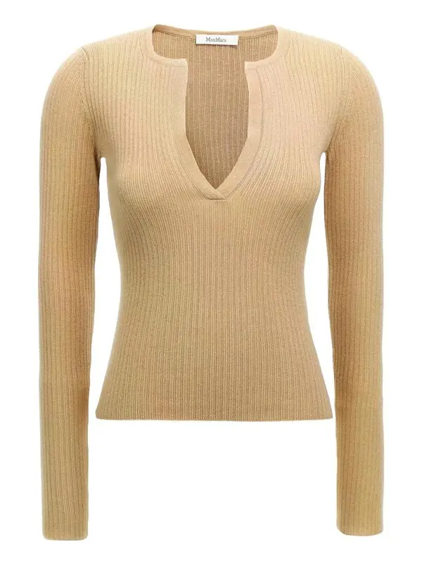Max Mara Ribbed V-neck Sweater - Neutrals