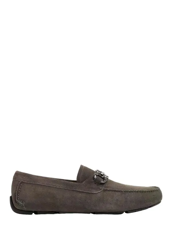 FERRAGAMO Gancini Detail Suede Loafers - Brown