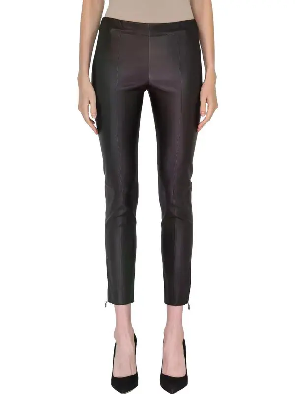 FERRAGAMO Leather Trousers With Zip Detail - Black