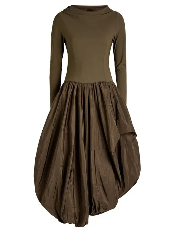 High Stretch-jersey And Shell Midi Dress - Brown