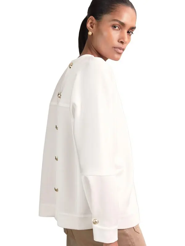 REISS Natalia Satin Button-back Top - Ivory