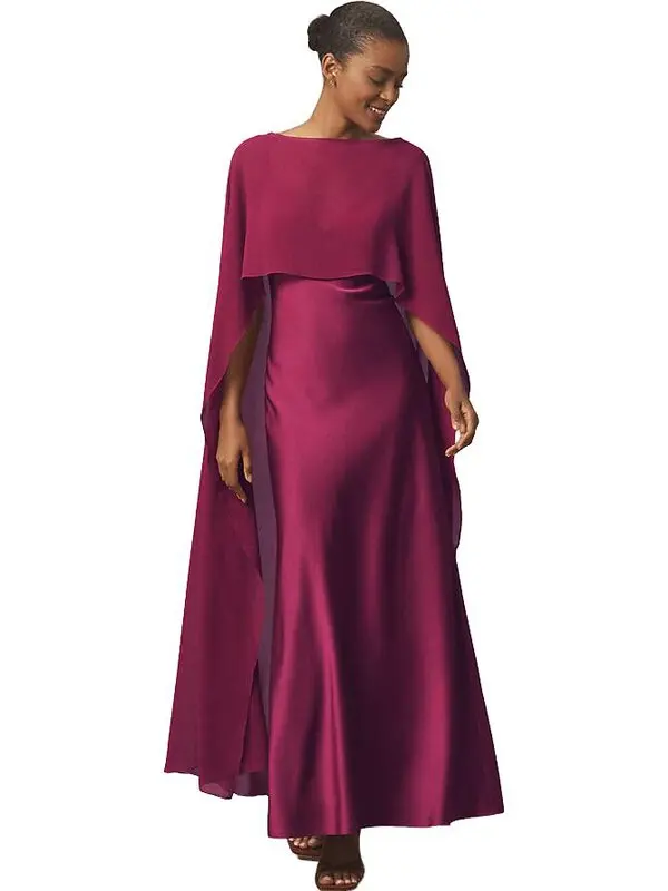 Bhldn Jenny V-neck Cape Satin Maxi Dress - Pink