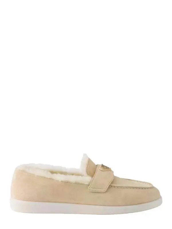 Prada Suede Shearling Mules - Neutrals