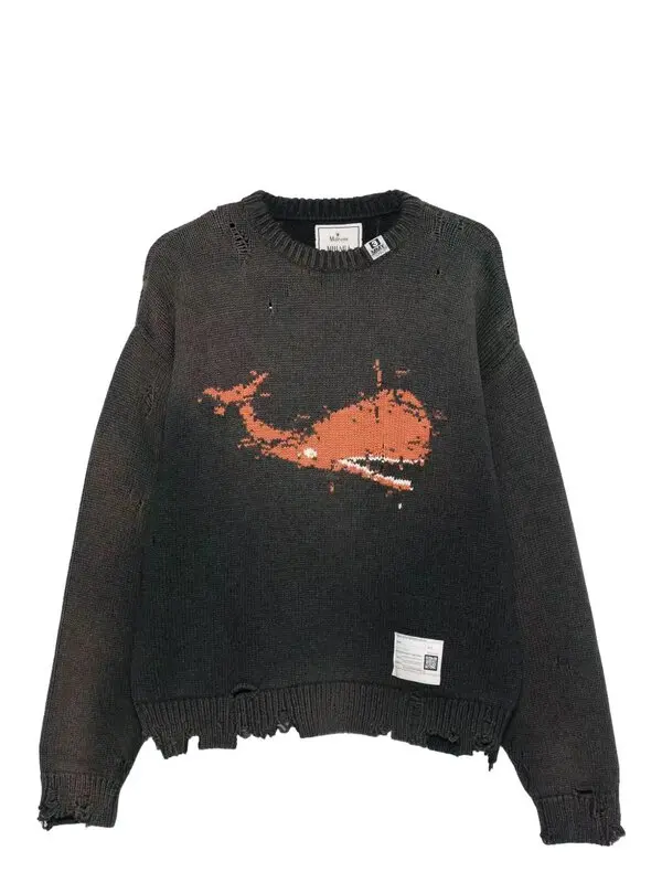 Mihara Yasuhiro Whale Intarsia Knit Sweater - Black