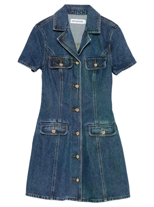 SELF-PORTRAIT Button-fastening Denim Dress - Blue