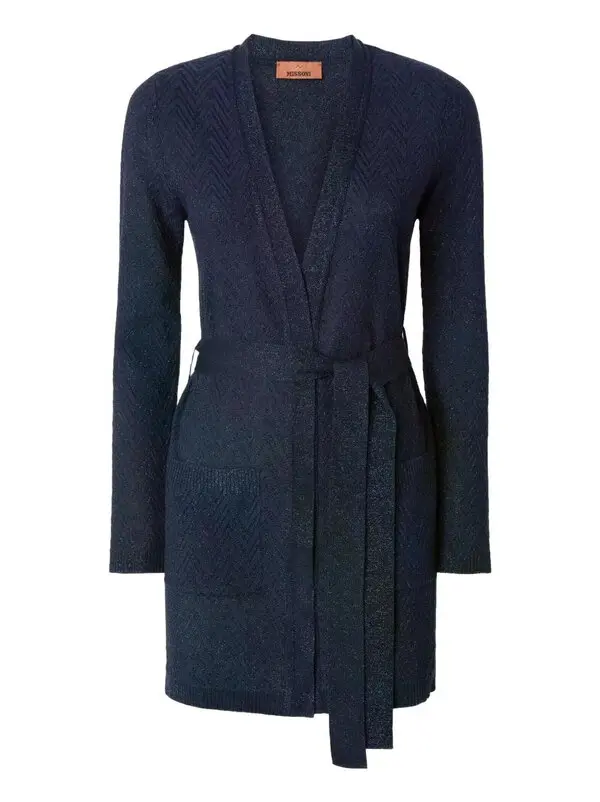 Missoni Chevron-pattern Belted Cardigan - Blue