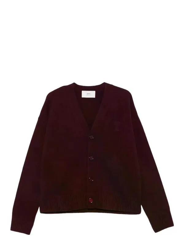 AMI Paris Embroidered Button Cardigan - Red