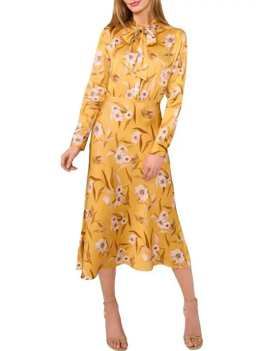 Ted Baker London Floral Satin Midi Dress - Fresh Apricot