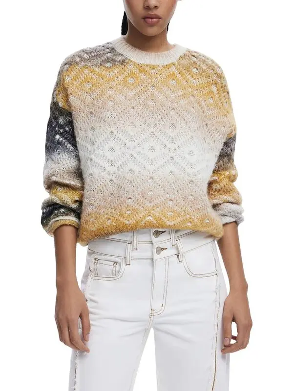 Desigual Pattern Stitched Relaxed Crewneck Sweater - Multi
