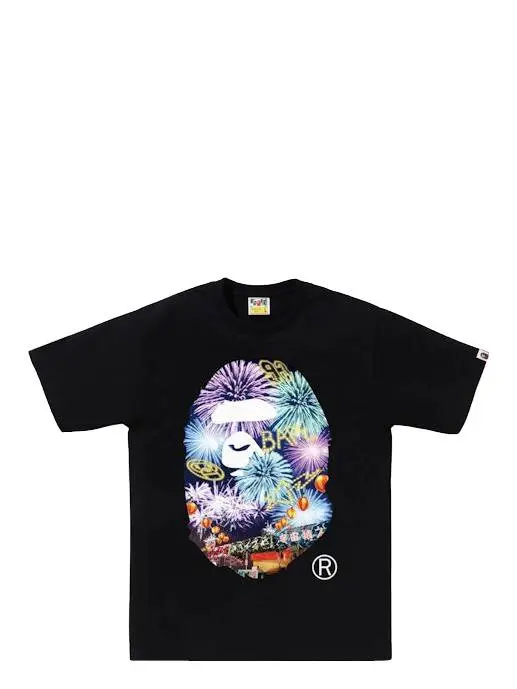 A BATHING APE Firework Ape Head Photo Tee Shirt - Black