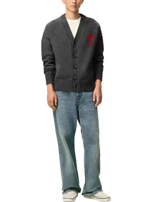 AMI Paris De Coeur V-neck Cardigan - Grey