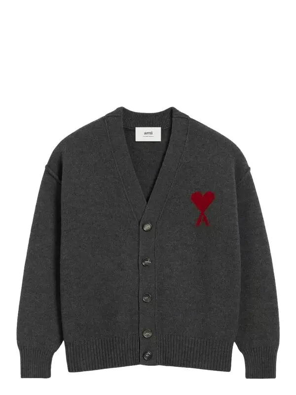 AMI Paris De Coeur V-neck Cardigan - Grey