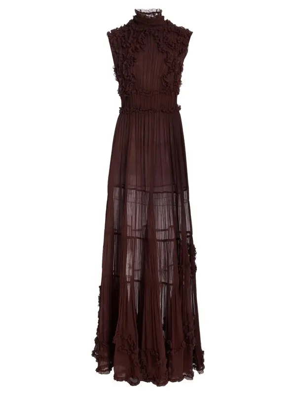 Ulla Johnson Verona Pleated Silk Gown - Burgundy