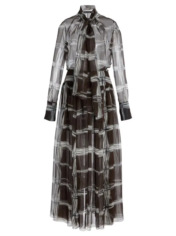 Oscar De La Renta Silk Chiffon Maxi Shirt Dress - Multi