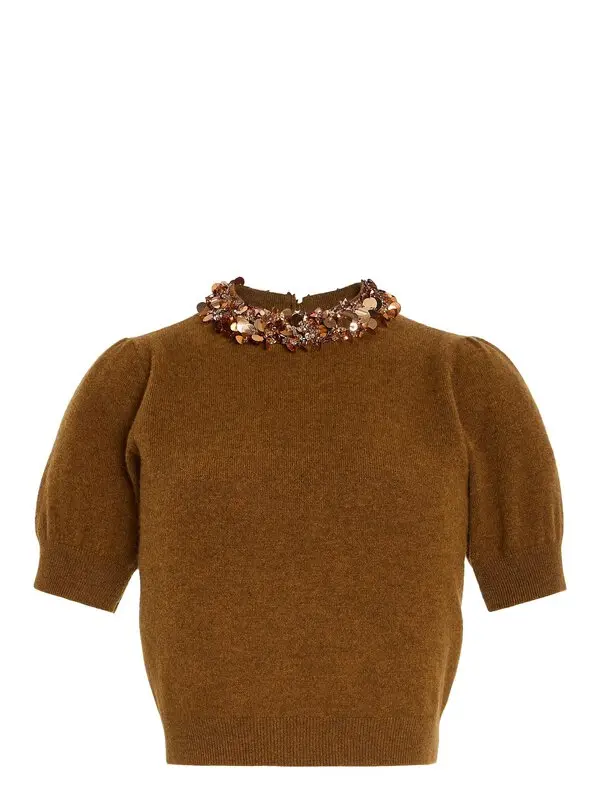 Ulla Johnson Liv Embroidered Cashmere Sweater - Brown