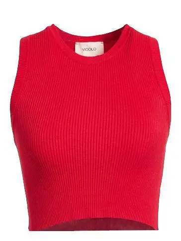 VICOLO Ribbed-knit Crop Top - Red