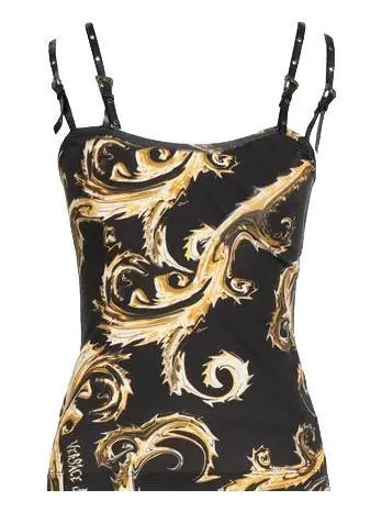 Versace Top In Jersey With Coated Fabric And Signature Print - Black